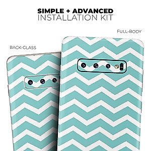 DesignSkinz White and Teal Chevron Stripes Protective Vinyl Decal Wrap Skin Cover Compatible with The Samsung Galaxy S20 (Screen Trim & Back Glass Skin)