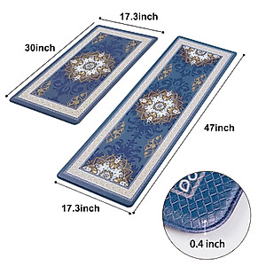 FRAMICS Boho Kitchen Rugs and Mats Sets of 2 Anti-Fatigue Kitchen Mats for Floor Memory Foam Cushioned Non Slip Kitchen Mats PVC Waterproof Kitchen Rugs for Sink Laundry Hallway Standing