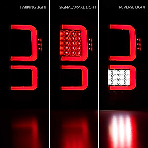 AmeriLite [Full LED C-Type Light Bar Black Taillights Assembly Pair for 2015-2017 Ford F150 - Passenger and Driver Side