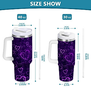MCHIVER Hearts Purple 40 oz Tumbler with Handle and Straw Stainless Steel Vacuum Water Bottle Leak-proof Travel Coffee Mug Insulated Water Bottle for Hot Cold Beverages