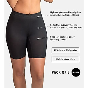 Emprella Slip Shorts 3-Pack Black Bike Shorts Cotton Spandex Stretch Boyshorts For Yoga,Black,Large