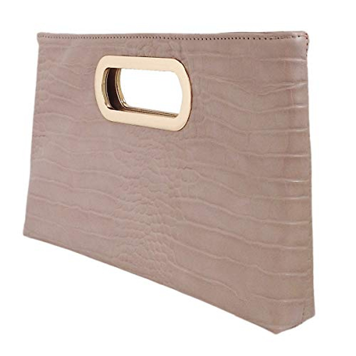 Crocodile Synthetic Leather Top Handle Clutch, SAND