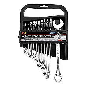 Performance Tool W1062 11 Piece Metric Combo Wrench Set with Case | Premium Mirror Polished Chrome Vanadium Steel, Black