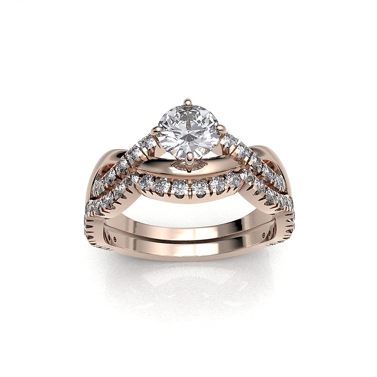 0.70 Carat TCW Round Diamond Infinity Engagement Ring Set 14K Gold Ladies Wedding Band 0.33 Carat Solitaire Diamond Split Shank Pave Set Stackable Ring For Women Color HI / Clarity I1 (rose-gold)