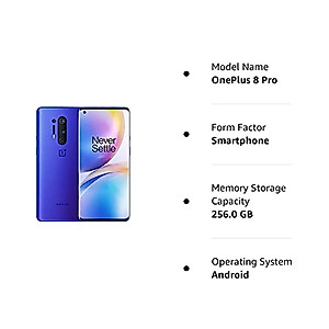 OnePlus 8 Pro Ultramarine Blue, 5G Unlocked Android Smartphone U.S Version, 12GB RAM+256GB Storage, 120Hz Fluid Display, Quad Camera (Renewed)