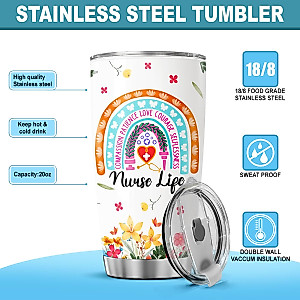 JENOIS Cups Nursing Week For Tumblers School Nurses Women Coffee, Nurse Life Motivational, Tumbler 20 Oz With Lid And Straw, Nurse Gifts