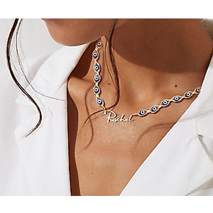 DayOfShe Personalized Layered Evil Eye Necklace with Name 18K Real Gold Plated Third Eye Choker Protection Necklace Jewelry Gift for Women