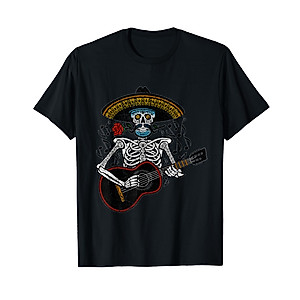 Mariachi Skeleton Playing Guitar Day of the Dead T-shirt T-Shirt