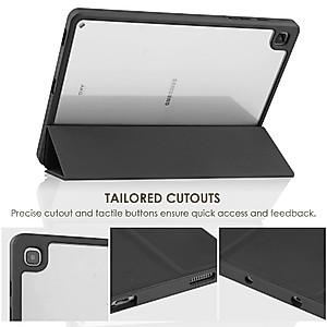 KuRoKo Galaxy Tab S6 lite 10.4 2022/2020/2024 Sleep Case with Pen Holder Ultra Slim Lightweight Shockproof Cover with Clear Transparent Back Shell for Galaxy Tab S6 lite 10.4-Black