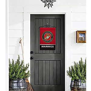 US MILITARY United State Garden Flag Set Wall Hanger Armed Forces Marine Corps USMC Semper Fi American Military Veteran Retire Official House Banner Small Yard Gift Double-Sided, Made in USA