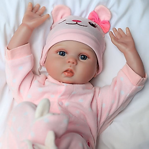 SCOM Lifelike Reborn Baby Dolls - 22 Inch Silicone Little Girl, Realistic Dolls That Look Real, Newborn Baby with Cloth Body Vinyl for Kids 3+