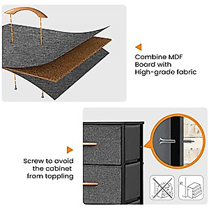 Pellebant 9 Drawers Vertical Storage Tower- Fabric Dresser, Sturdy Metal Frame, Fabric Storage Bins with Wooden Handle and Wooden Top, Organizer Unit for Bedroom/Closet/Hallway/Entryway,Grey