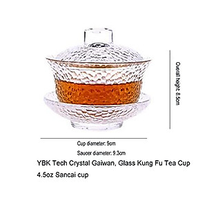 YBK Tech Crystal Gaiwan, Glass Kung Fu Tea Cup with Saucer and Lid, Chinese Traditional, Sancai Tea Bowl (Clear cup)
