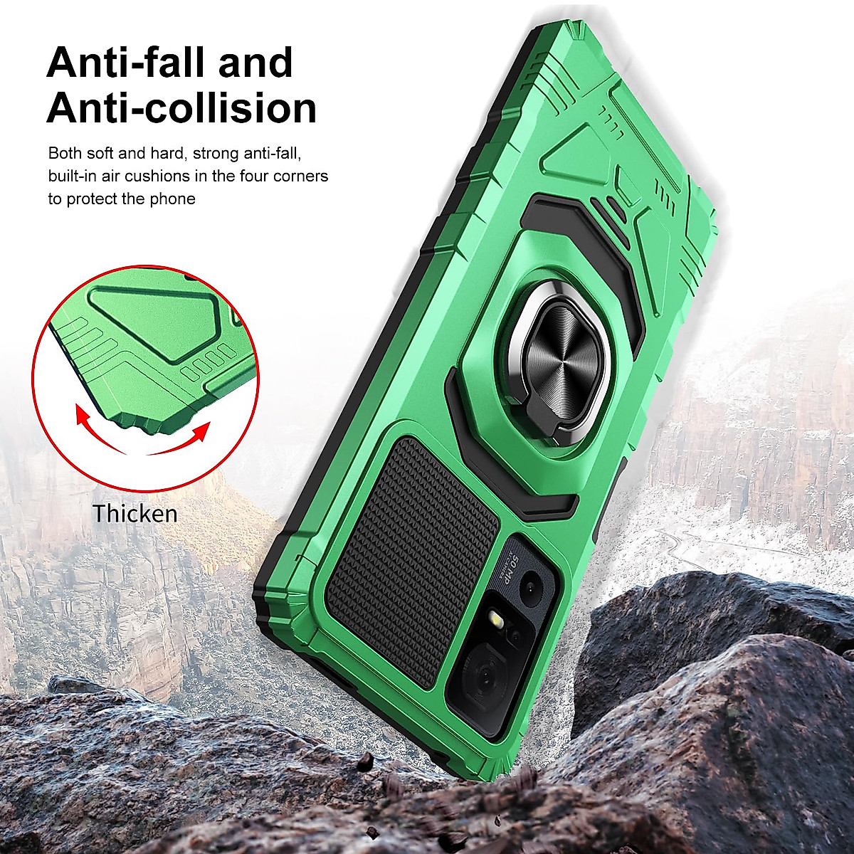 for TCL 40XL Case/TCL 40T Case/Jitterbug Smart 4 Case with Screen Protector,Magnetic Car Ring Stand Soft Silicone Bumper Military Grade Phone Case for TCL 40 XL/TCL 40 T T608DL /Lively Smart4 Green