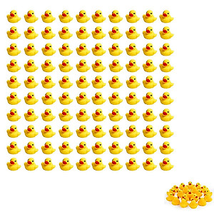 SOHAPY 100Pcs Mini Yellow Rubber Ducks Tiny Baby Shower Rubber Ducks, Squeak Fun Baby Yellow Rubber Bath Toy Float Fun Decorations for Shower Birthday Party Favors Cupcake Carnival Game Gift (100Pcs)