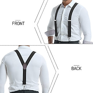 SupSuspen Y-Back Suspenders 1.4'' Heavy Duty Braces&3 Swivel Hooks on Belt Loops