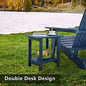 Meluvici Double Adirondack Outdoor Side Table Weather Resistant, Outdoor Rectangular Patio End Table for Adirondack Chair, Dark Blue