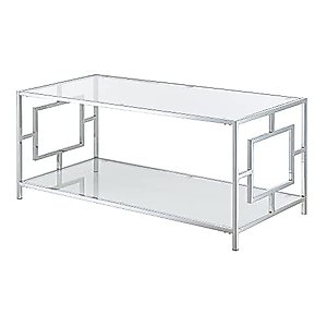 Town Square Chrome Coffee Table with Shelf, Glass/Chrome
