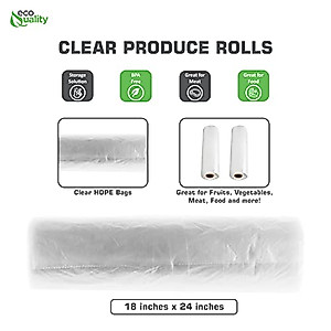 EcoQuality 18" x 24" Plastic Produce Bags on a Roll 250 Bags/Roll - Food Storage Bags, Clear Plastic Bags for Vegetables, Food, Fruits, Bread, Pet Waste Bags, Grocery Bags, Supermarket Bags (1)