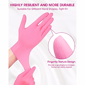Funfe Disposable Nitrile Gloves,100Pcs Pink Gloves Medium Protection Gloves Nitrile Exam Gloves Latex Free Cleaning Working Gloves for Adult Nail Tech