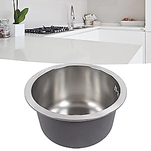 Hyuduo Kitchen Wash Basin, Mini Round Kitchen Sink Stainless Steel Bar Round Basin with Drainpipe Fitting 30cm Diameter Stainless Steel