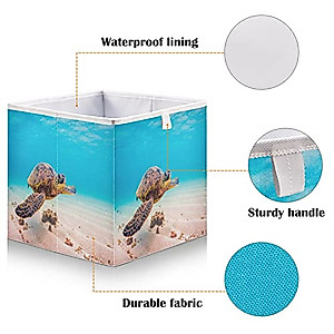 ALAZA Collapsible Storage Cubes Organizer,Hawaiian Green Sea Turtle Under Ocean Storage Containers Closet Shelf Organizer with Handles for Home Office