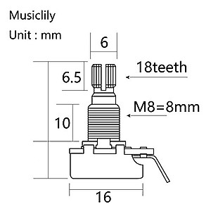Musiclily Pro Brass Thread Mini Metric Sized Control Pots A250K Audio Taper Potentiometers for Guitar (Set of 4)