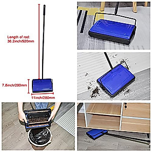 EZ SPARES Quiet Carpet Sweeper, Floor Sweeper with Horsehair Roller Brush Strong,Suitable for Carpet Cleaning Power,Bristle Sweeper,Great for House,Office,Kitchen,Carpet(Blue)