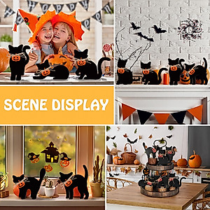 Pinkunn 6 Pcs Halloween Wood Decors with Pumpkin Black Cat Silhouette Decor Wooden Tiered Tray Sign for Home Table Mantel Party Centerpiece