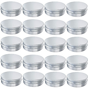 20 Pcs 2 Ounce Aluminum Tin Jar, 60 ML Refillable Tin Container, with Screw Lid, for Storing Spices, Candies, Candles, Silver