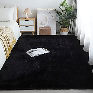 GERBIT Shag Area Rug 9x12 Feet Soft Indoor Rectangular Rugs Carpet Modern Luxury Plush Rugs for Living Room Home Decor Black