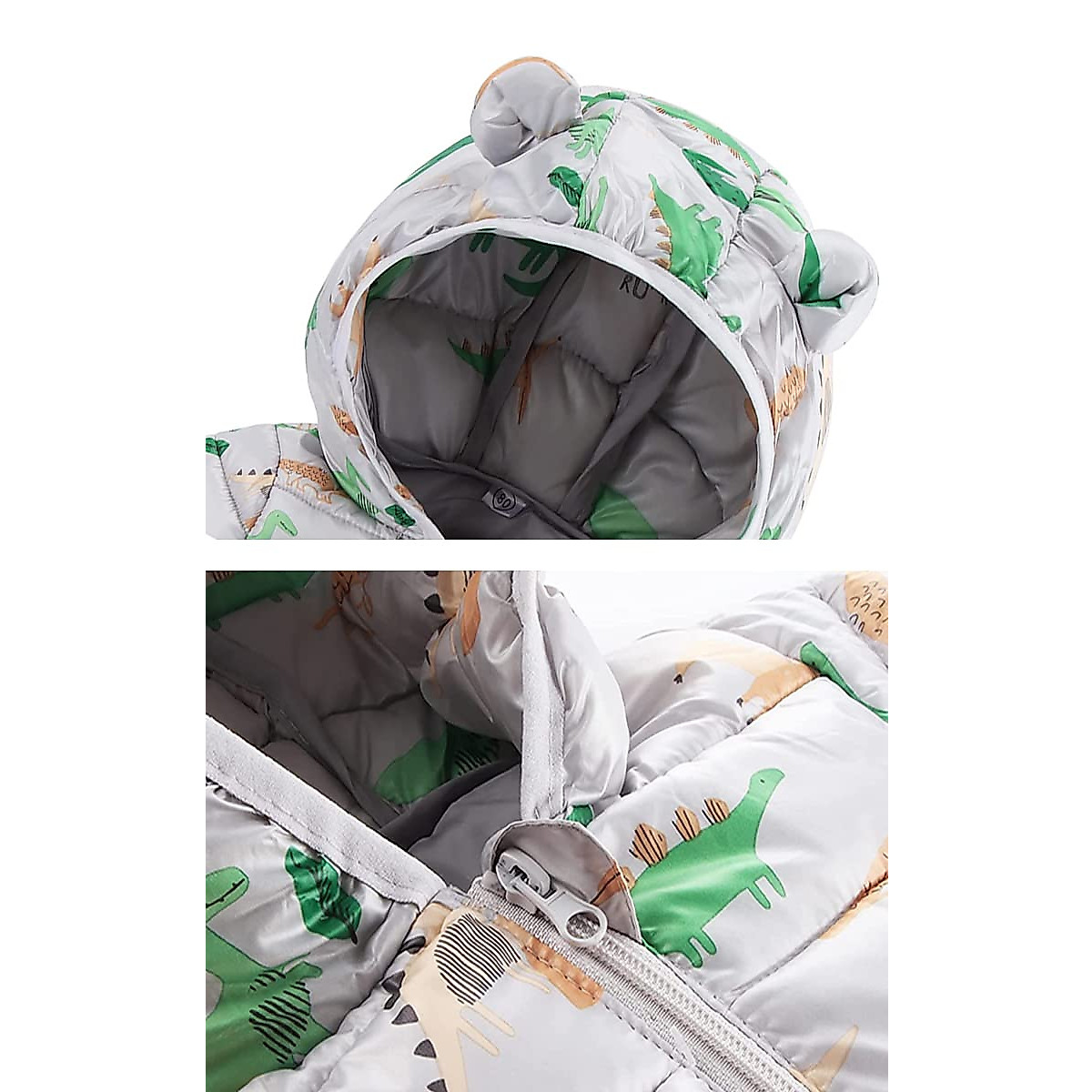 JunNeng Baby Girl Boy Ultralight Winter Hooded Jacket Coat,Kids Toddler Cartoon Puffer Down Outwear (Dinosuar Grey, 9-12 Months)