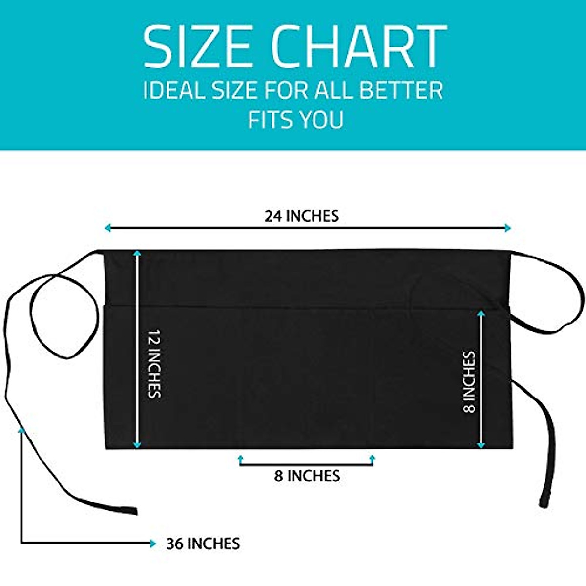 Utopia Wear 3 Pocket Waist Apron [Pack of 4], Server Waitress short apron for Women Men, Kitchen, Restaurant and Crafting (Black)