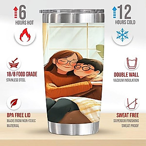 FOCIUZTA 20oz Warm Illustration Hugging Scene Tumbler with lid, Travel Coffee Cup, Ideal for Easter, Mother Day, and birthday gifts