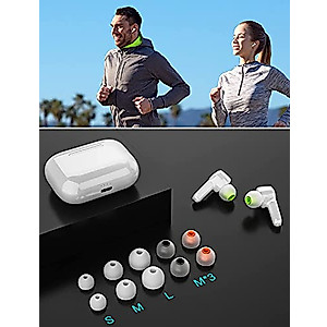 【Pearl white】Wireless Bluetooth Earbuds with 6 Pair Ear Tips, IPX8 Waterproof Touch Earphones Built in Mic, 3D Stereo Sound with Noise Canceling, Fast Type-C Charging Earbuds for iPhone Android