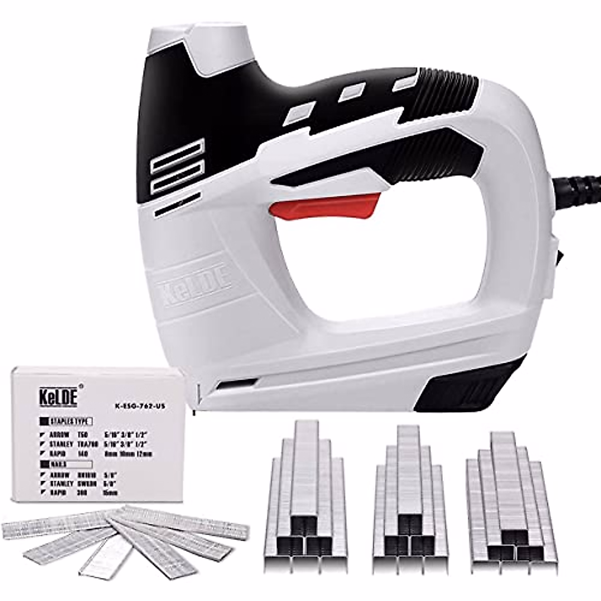 KeLDE Electric Staple/Nail Gun Kit, Braid Nailer, 120V Corded Power Stapler Set, Includes 900pcs T50 Staples and 300pcs 15mm Nails