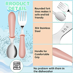 12PCS Toddler Forks & Spoons,Stainless Steel Baby Utensils,Kids Silverware Children's Cutlery Set for Self Feeding,BPA Free Metal Toddler Flatware with Handle for Boys Girls(Mixcolor 6 Spoons 6 Forks)