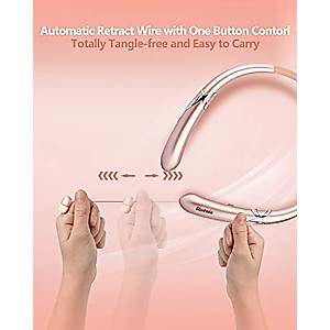 Bluenin Bluetooth Headphones, Bluetooth Neckband Wireless Headphones Bluetooth 5.0 Retractable Earbuds Stereo Headset CVC 8.0 Noise Cancelling Call Vibrate Alert Earphones with Mic (Rose Gold)