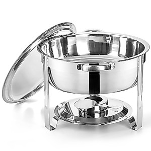 Fasmov 5 Qt Stainless Steel Chafing Dish Buffet Set, Round Catering Warmer Set w/Food and Water Trays, Lid, Fuel Holder, Chafers and Buffet Warmers Sets for Parties, Events, Wedding, Camping, Dinner