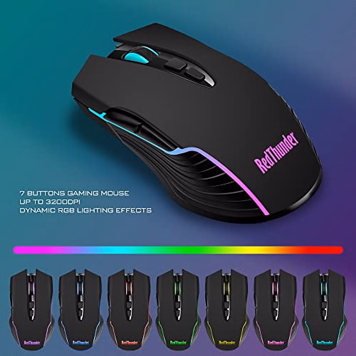 RedThunder K10 Wireless Gaming Keyboard and Mouse Combo, LED Backlit Rechargeable 3800mAh Battery, Mechanical Feel Anti-ghosting Keyboard + 7D 3200DPI Mice for PC Gamer (Black)