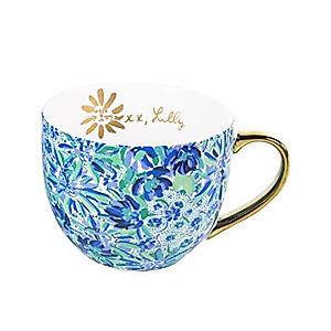 Lilly Pulitzer Gold Handle Ceramic Mug 12 Ounce Blue