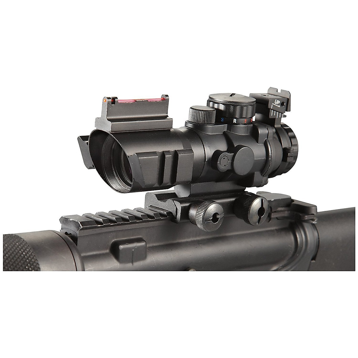 Ade Advanced Optics 4x32 Fixed Power Green/blue/red Illuminated Reticle Compact Rifle Scope with Fiber Optic Tactical Sight and Weaver Slots