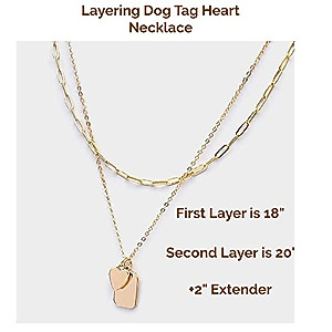 ALLISON ROSE ATELIER 2pc Heart Dog Tag Necklace or 2pc Toggle Paperclip Necklace with Detachable Pearl – 16k Gold Plated Adjustable Layering Pendant Sets - Layered Necklaces for Women, No Gemstone