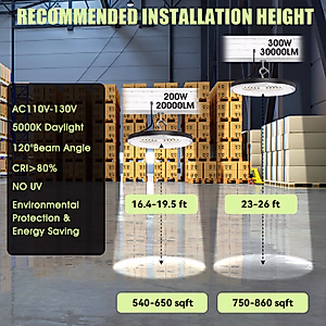 Royana UFO High Bay Light LED: Plug & Paly Lighting for Warehouse,5000K Daylight, 300W, AC110V-130V, 30000LM, IP65 Waterproof and Ideal Heat Dissipation, LED Shop Light for Factory Barn 8 Pack
