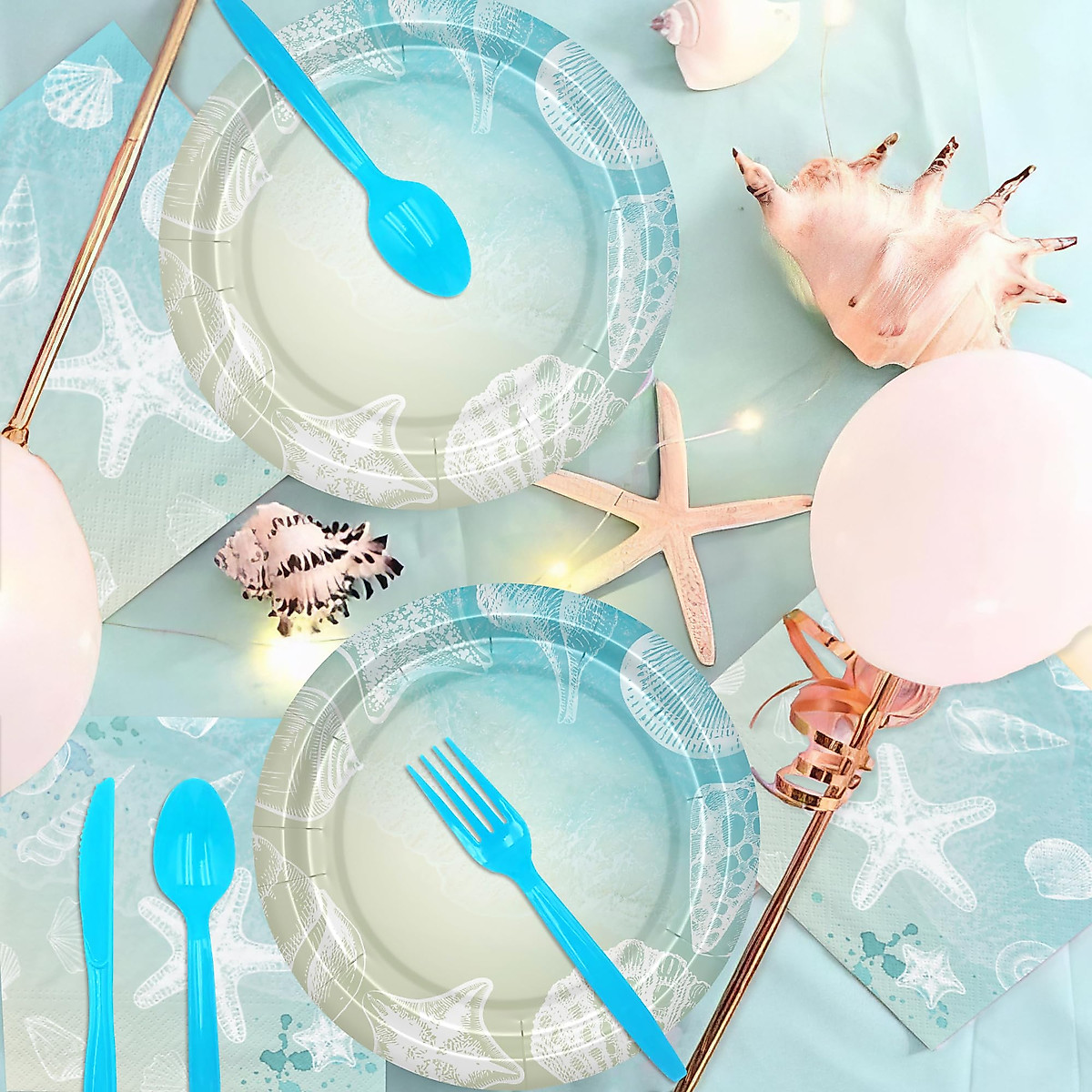 HIPVVILD Seashell Beach Party Decorations Dinnerware - Beach Seashell Party Supplies, Sea Shell Plates, Cups, Napkins, Sea Shell Party Tableware For Birthday Baby Shower Wedding Party | Serve 24
