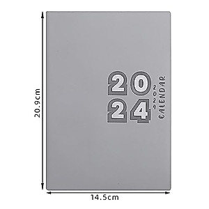 Grebest Monthly Tabs Agenda Book 2024 Planner Faux Leather Cover 12 Months A5 Calendar Notebook 155 Sheets Wire Binding Embossed Grey A5