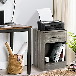 VOWNER 2 PCS Grey Nightstand with Drawer and Storage Shelf, Bedside Table End Tables, File Cabinet Storage with Sliding Drawers and Shelf for Bedroom