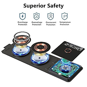 [Dual 15W] Foldable Fast Wireless Charger, 3 in 1 Travel Magnetic Wireless Charger, Wireless Charging Pad Compatible with Mag-Safe Charger for iPhone 14/13/12, Samsung Galaxy, Apple Watch, AirPods Pro