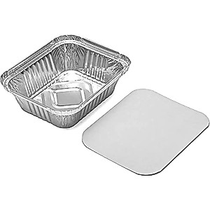 Aluminium Disposable Foil Food Container with Lids (Pack of 50) Reusable Takeaway Containers, Great for Baking Roasting Cooking Food Storage, 14 x 12 x 5cm