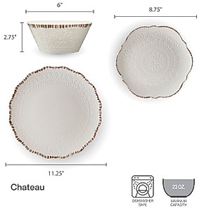 Pfaltzgraff Chateau 12 Piece Outdoor Melamine Dinnerware Set, Service for 4, White